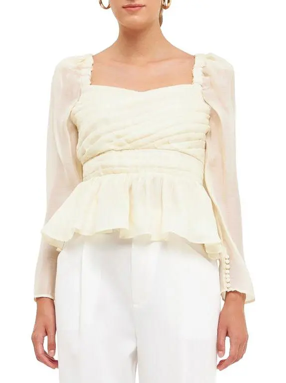 Endless Rose Pleated Peplum Blouse - Cream