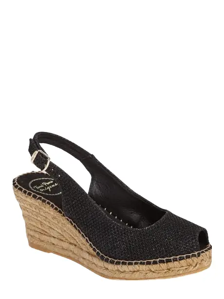 TONI PONS Calafell Slingback Espadrille Wedge - Black Fabric