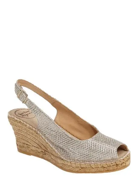TONI PONS Calafell Slingback Espadrille Wedge - Platinum Fabric