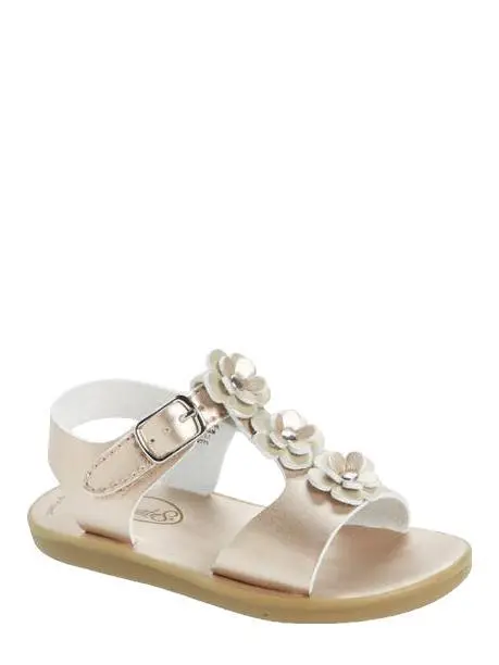 FOOTMATES Jasmine Metallic Flower Sandal - Rose Gold Micro