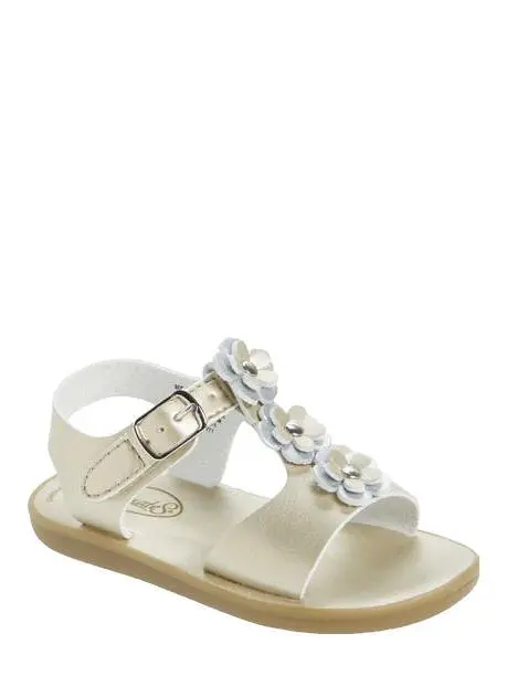 FOOTMATES Jasmine Metallic Flower Sandal - Soft Gold Micro