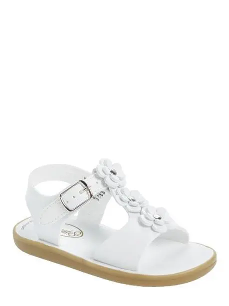 FOOTMATES Jasmine Metallic Flower Sandal - White Micro