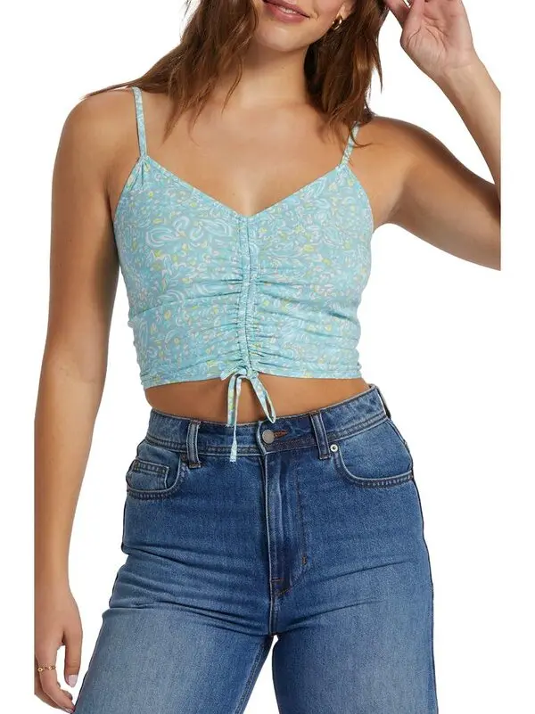 Roxy Ruched Crop Tank - Tourmaline Pretty Pa
