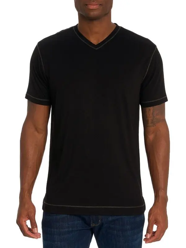 Robert Graham Eastwood V-neck Cotton Blend T-shirt - Black