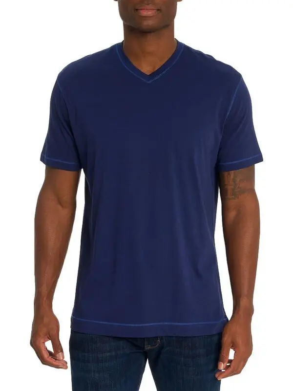 Robert Graham Eastwood V-neck Cotton Blend T-shirt - Navy