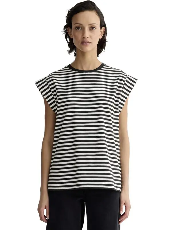 Everlane Essential Cotton Muscle Tee - Bone/black