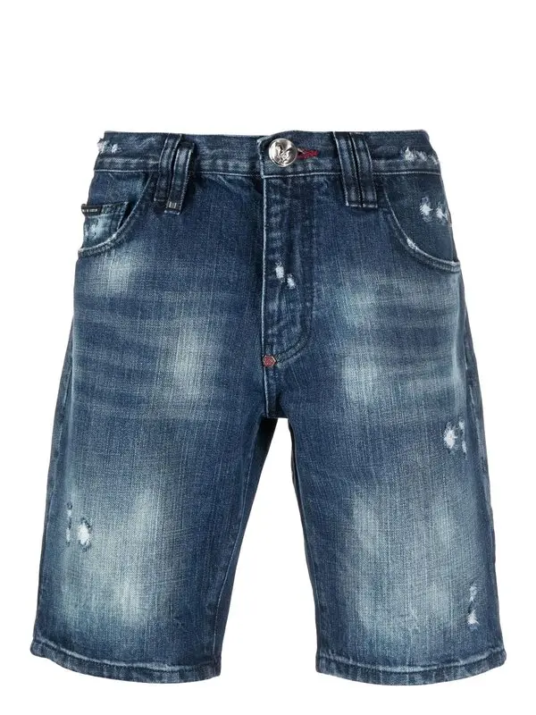 Philipp Plein Distressed-effect Denim Shorts - Blue