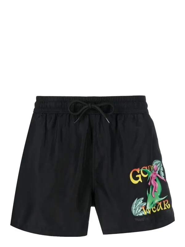 Gcds Graphic-print Swim Shorts - Black