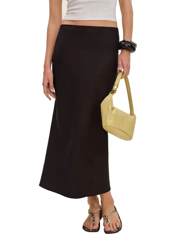 REFORMATION Layla Linen Midi Skirt - Black