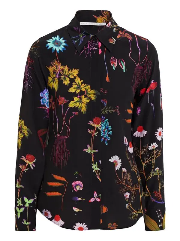 Stella McCartney Floral-print Silk Crepe De Chine Shirt - Black