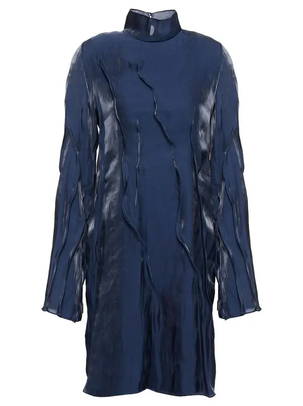 Kenzo Pintucked Moire Mini Dress - Navy