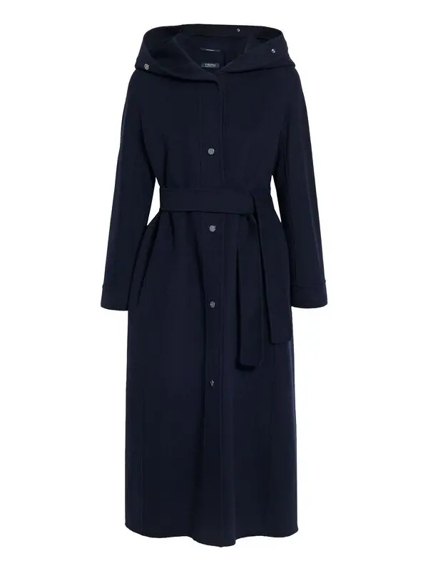 Max Mara Brushed Wool-felt Hooded Coat - Navy