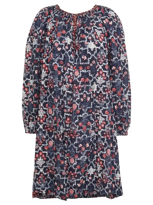 MARANT ETOILE Tockya Printed Linen Mini Dress - Midnight Blue