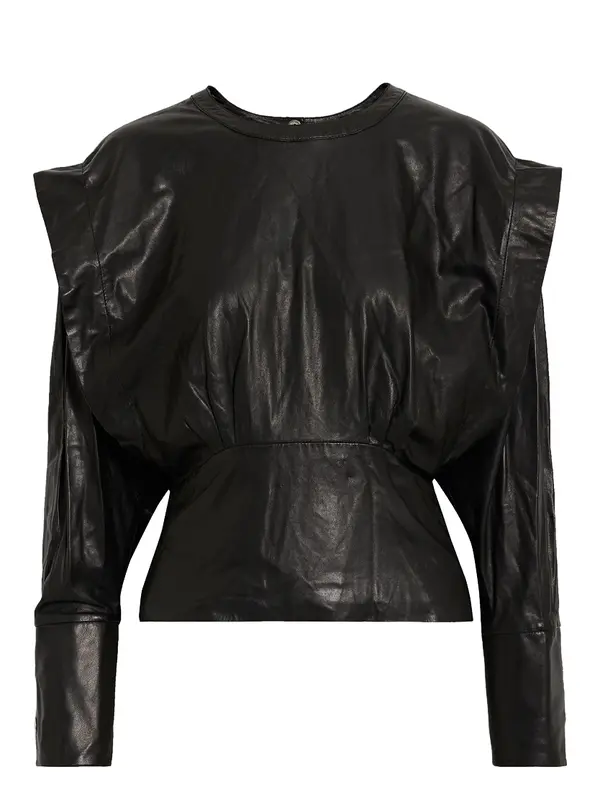IRO PARIS Nagoya Ruffled Leather Top - Black