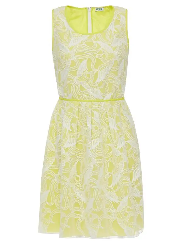 Kenzo Embroidered Organza Mini Dress - Lime Green