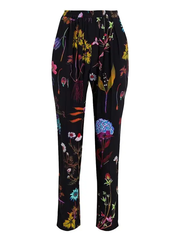 Stella McCartney Floral-print Silk Crepe De Chine Tapered Pants - Black