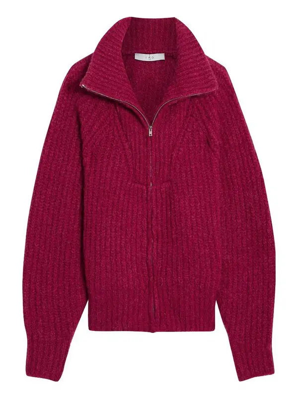 IRO PARIS Elida Ribbed Mohair-blend Zip-up Sweater - Claret