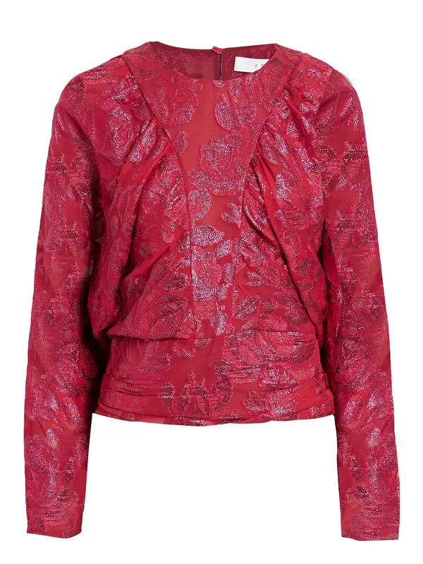 IRO PARIS Mabel Gathered Metallic Fil Coupé Silk-blend Georgette Top - Fuchsia