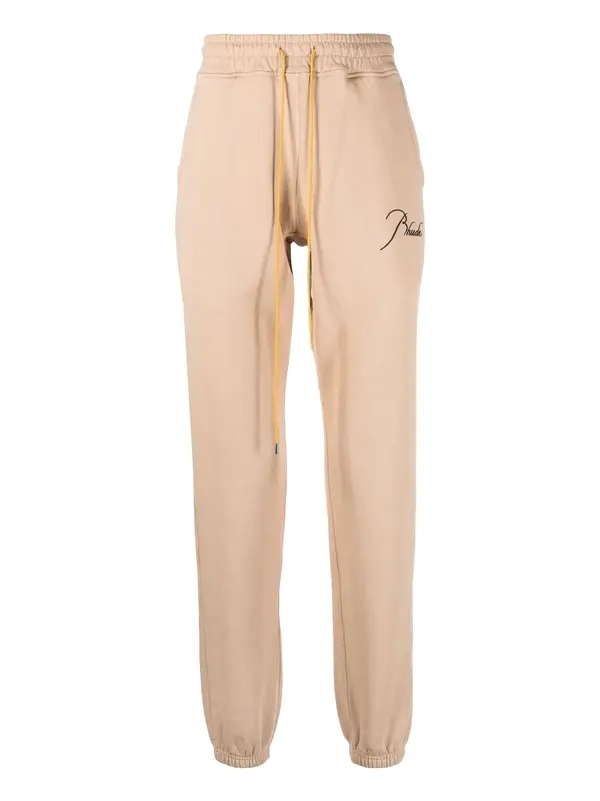 Rhude Embroidered-logo Cotton Track Pants - Neutrals