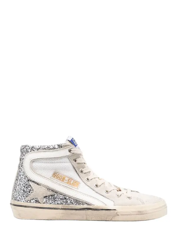 GOLDEN GOOSE Glitter-detail Leather High-top Sneakers - Silver