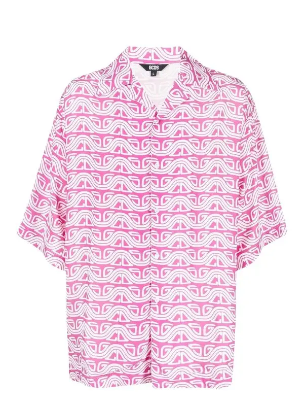 Gcds Wave Printed Bowling Shirt - Pink