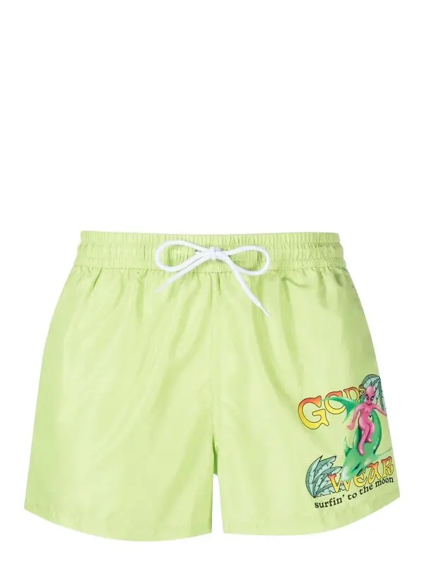 Gcds Graphic-print Swim Shorts - Green