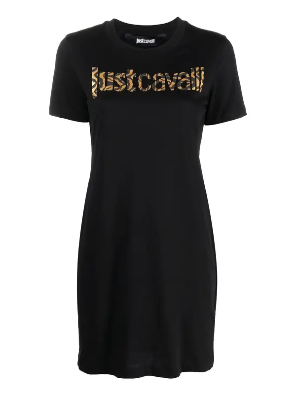 Just Cavalli Animal-print Logo T-shirt Dress - Black