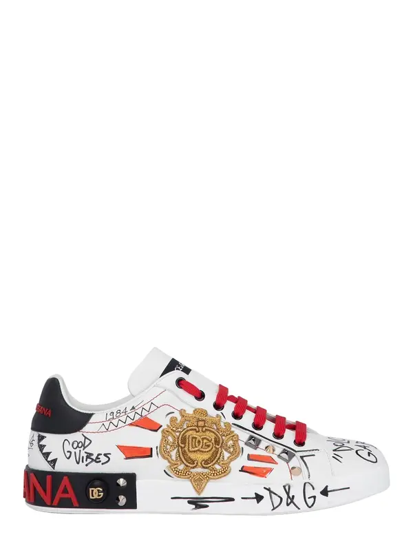 Dolce & Gabbana Portofino Leather Sneakers - White
