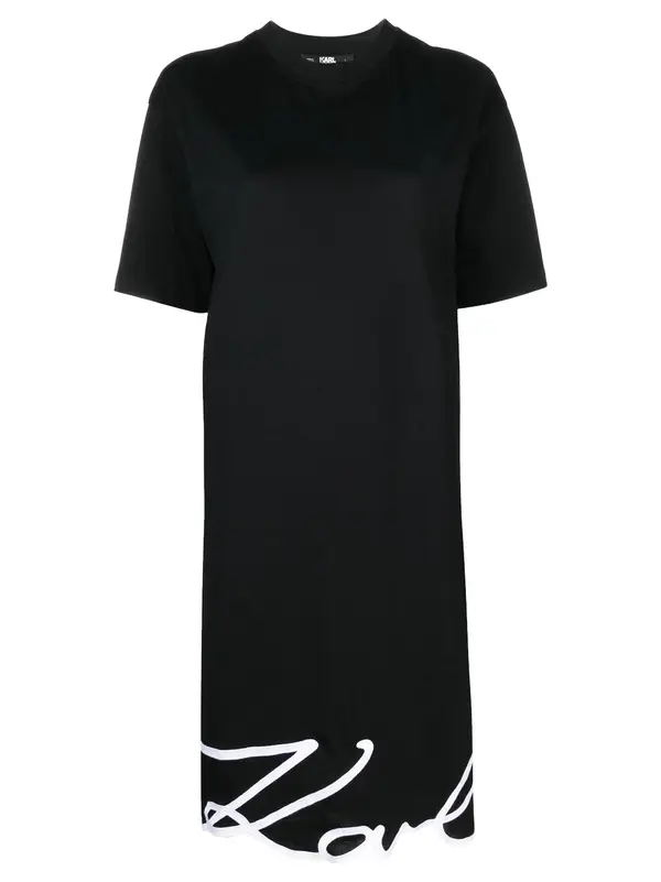 Karl Lagerfeld Signature Hem Organic-cotton Dress - Black