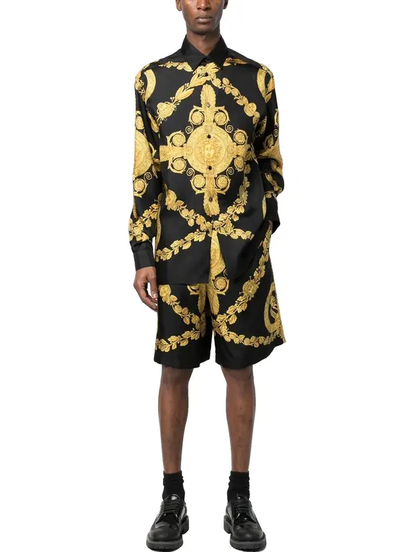 Versace Barocco-print Silk Shorts - Black