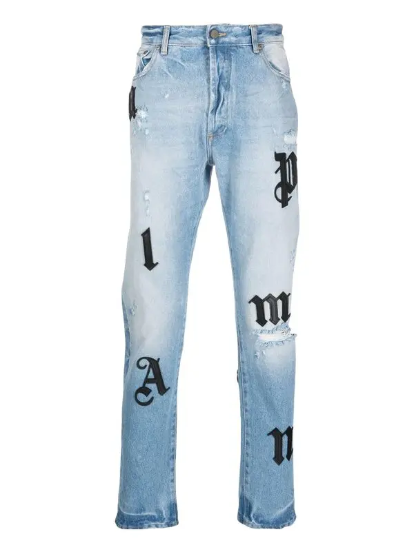 Palm Angels Logo-patch Straight-leg Jeans - Blue