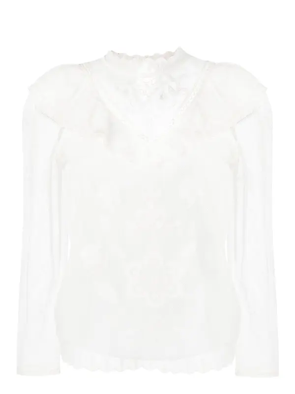 TWINSET Embroidered Mesh Blouse - White
