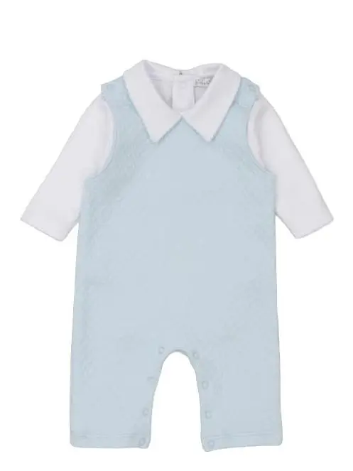 KISSY KISSY Collared Bodysuit & Jacquard Overalls Set - Light Blue/ White