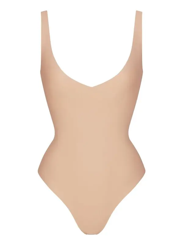 SKIMS Unlined Plunge Thong Bodysuit - Clay