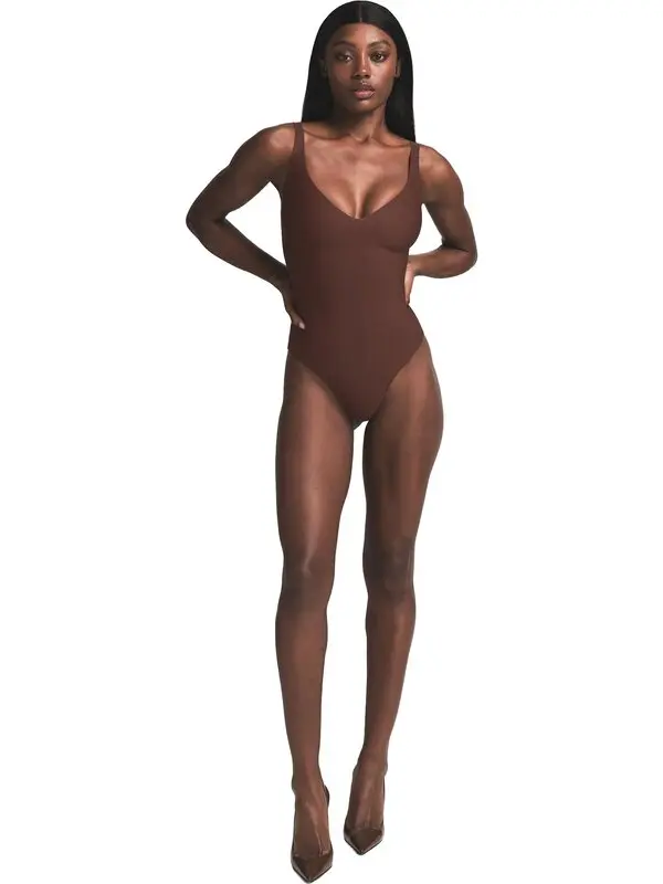 SKIMS Body Unlined Plunge Thong Bodysuit - Cocoa
