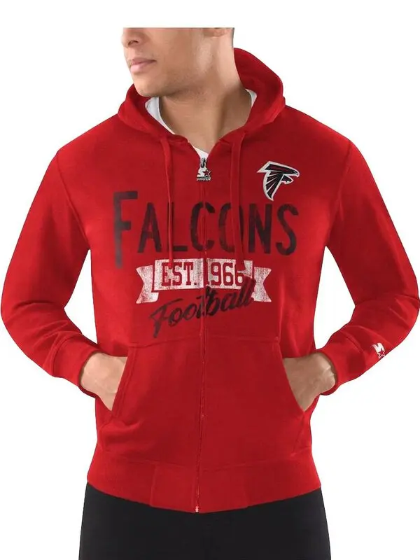STARTER Atlanta Falcons Post Season Full-zip Hoodie - Red