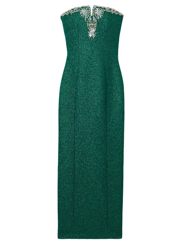 MISS SOHEE The Vanguard Strapless Crystal-embellished Metallic Maxi Dress - Green