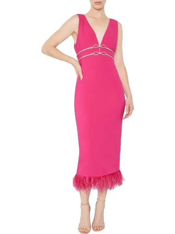 Likely Corianne Feather Trim Midi Dress - Fuschia