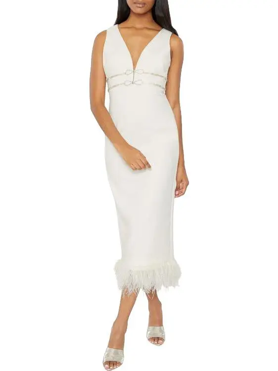 Likely Corianne Feather Trim Midi Dress - White