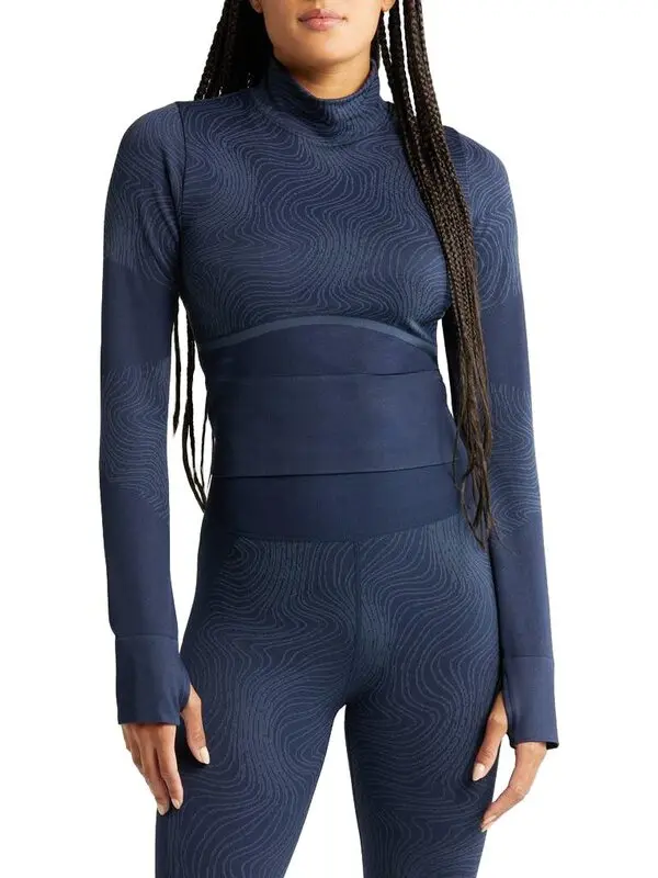 Zella Seamless Jacquard Mock Neck Top - Navy Sapphire
