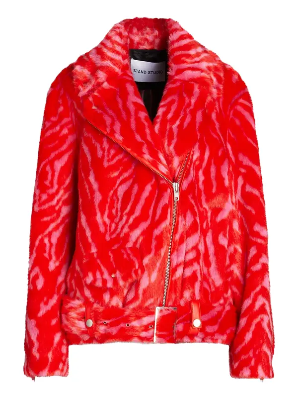 STAND STUDIO Leana Zebra-print Biker Jacket - Red