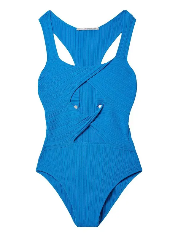 Stella McCartney Cutout Ribbed Stretch-knit Bodysuit - Blue