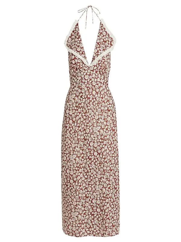 Rixo Sabrina Floral-print Halterneck Midi Dress - Chocolate