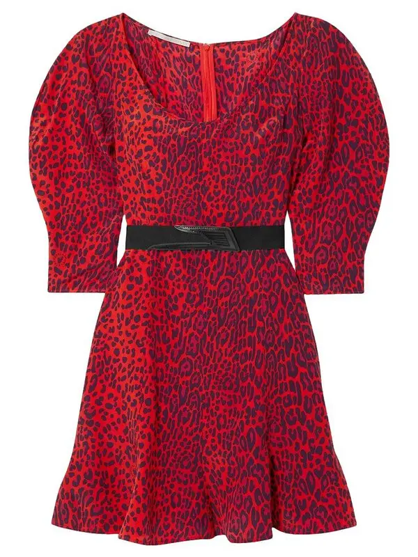 Stella McCartney Belted Leopard-print Mini Dress - Red