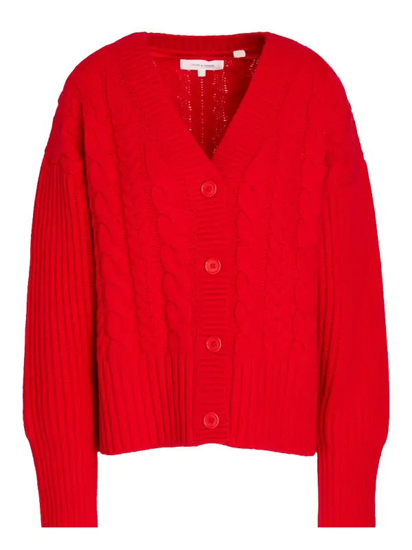 Chinti & Parker Aran Cable-knit Wool Cardigan - Red