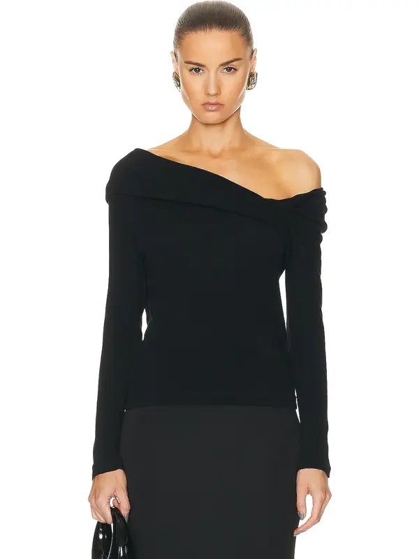 Enza Costa Cashmere One Shoulder Top - Black