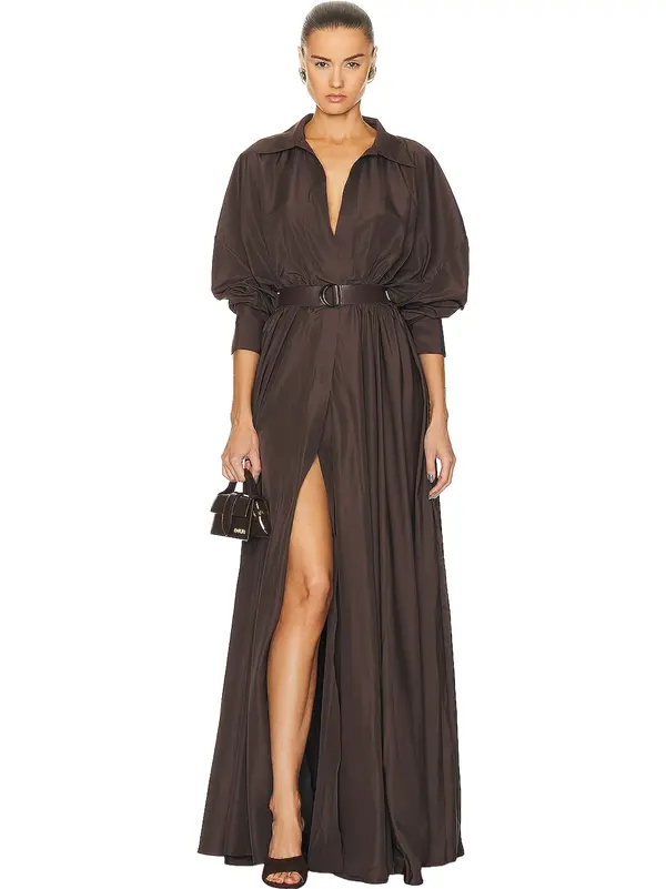 Norma Kamali Super Oversized Boyfriend Shirt Flared Gown - Chocolate