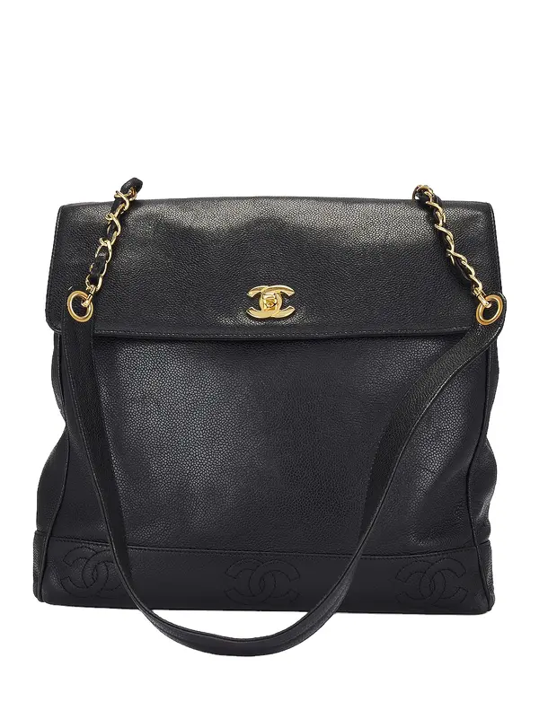 Chanel Caviar Triple Cc Shopper Tote Bag - Black
