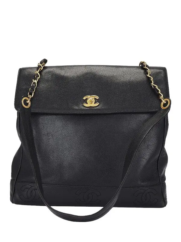 Chanel Caviar Triple Cc Shopper Tote Bag - Black
