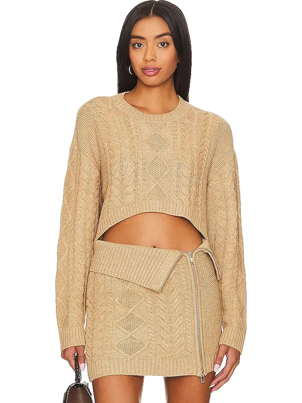 CAMILA COELHO Carmen Cropped Cable Crew - Beige